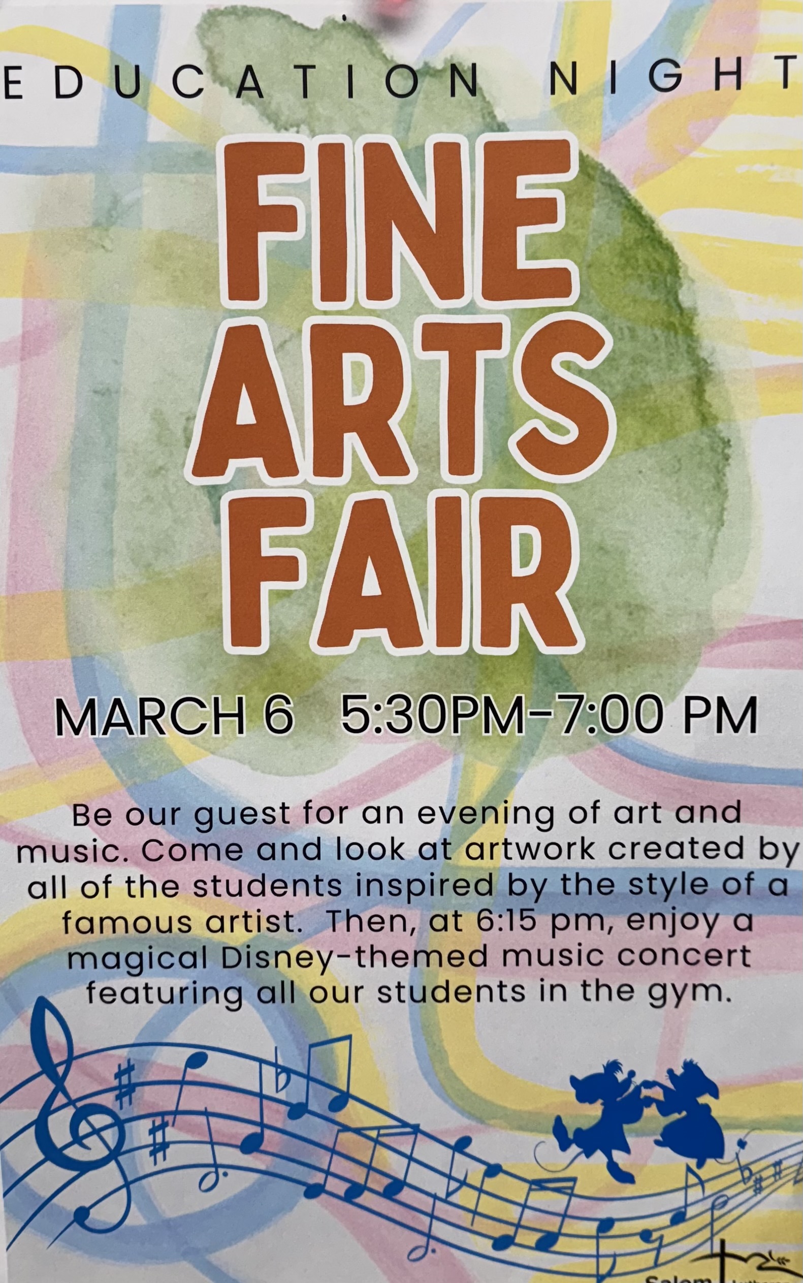 March 6 - Education Night, Fine Arts 5:30 - 7 PM - Salem Lutheran